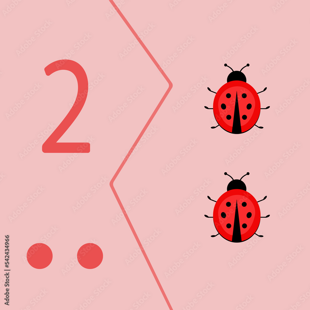 Kids learning material. Card for learning numbers. Number 2. Cartoon ...