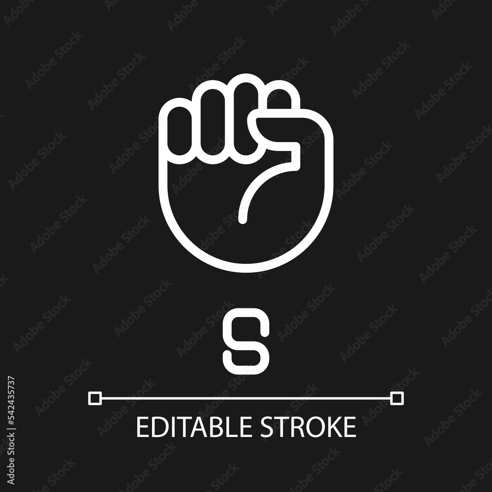 Letter S in American sign language pixel perfect white linear icon for ...