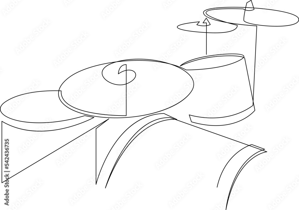 Continuous line drawing of drum music instrument. Minimalist design ...