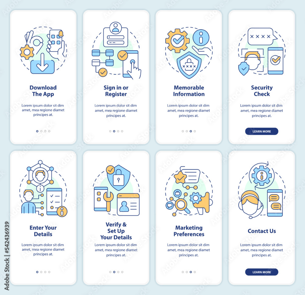 Online Banking Application Onboarding Mobile App Screen Set Walkthrough 4 Steps Editable