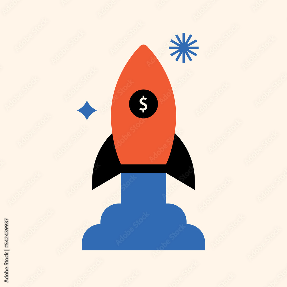 Modern flat geometric business & finance rocket vector clipart ...