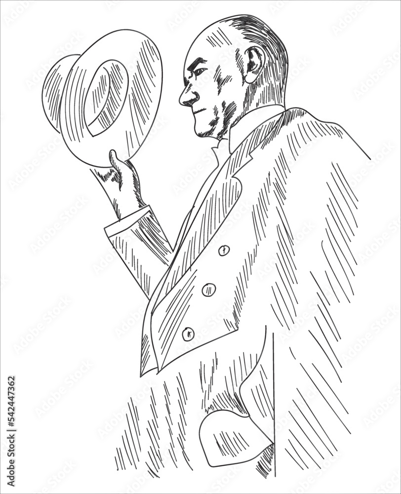 mustafa kemal atatürk hand drawing vector illustration Stock Vector ...