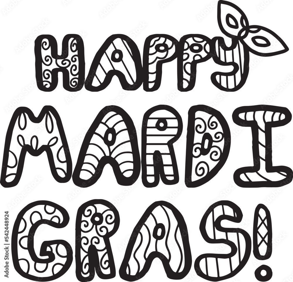 Happy Mardi Gras Isolated Coloring Page for Kids Stock Vector | Adobe Stock