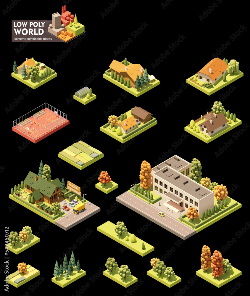 Vector isometric world map creation set. Combinable map elements. Small ...