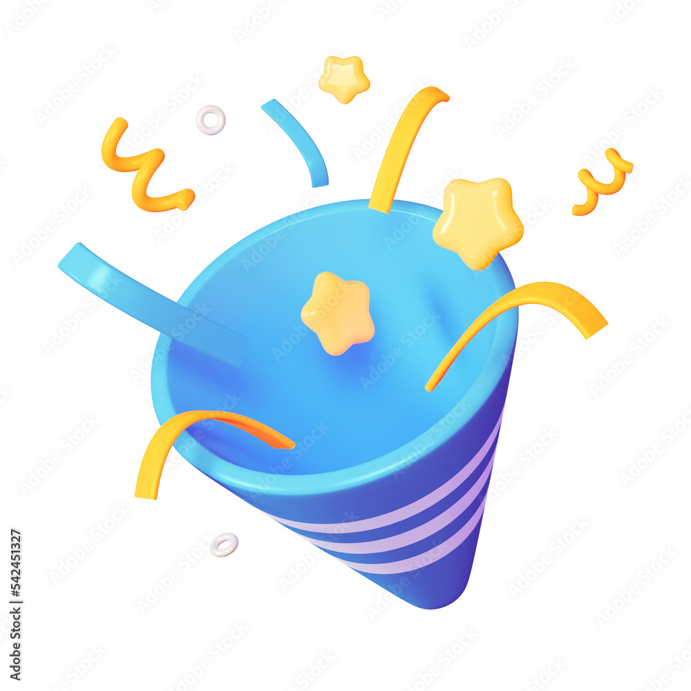 Blue Party Popper Emoji icon with confetti. Illustration of 3d ...