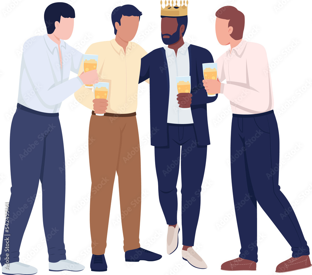 Stag party semi flat color raster characters. Standing figures. Full ...