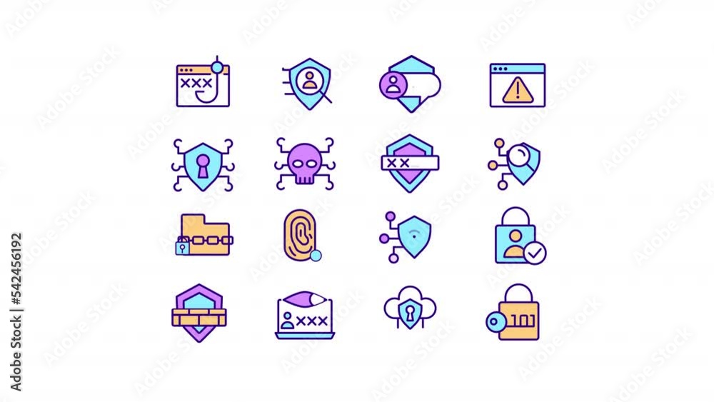 Animated security color icon set. Computer protection from cyberthreats ...
