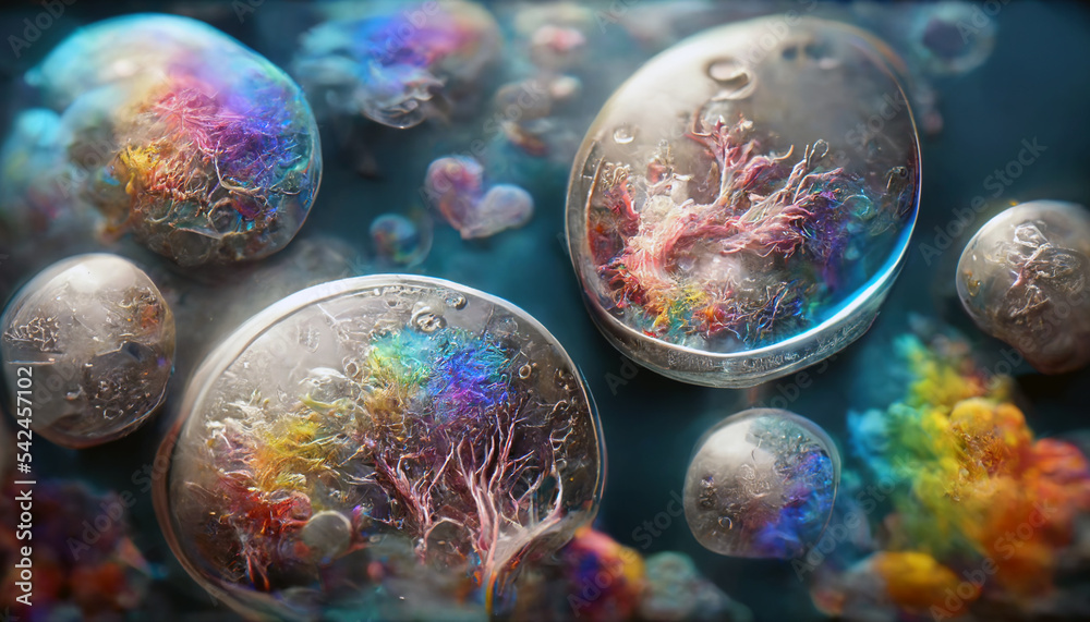 Imaginary picture of animal cells with exposed organelles seen at ...