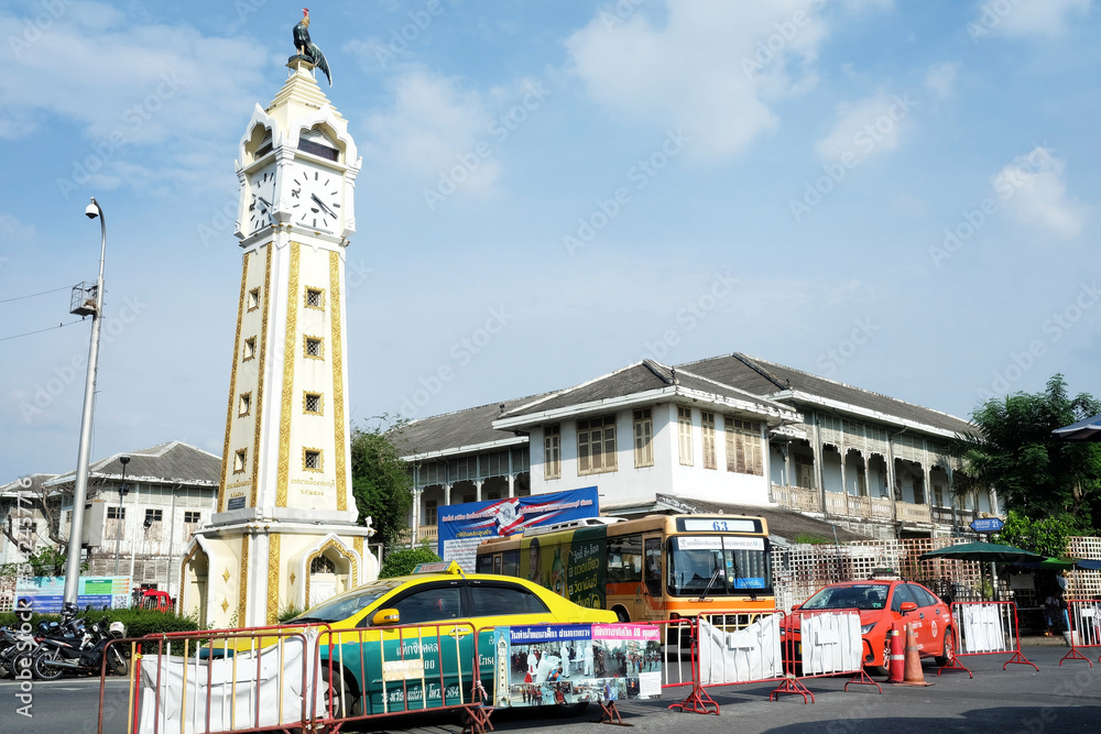 NONTHABURI, THAILAND - MAY 01, 2021: Ancient clock tower in front of ...