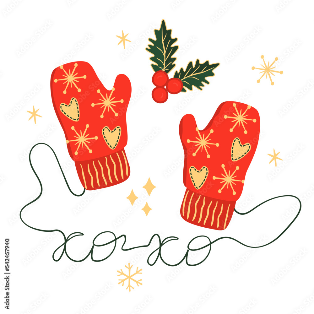 Christmas clipart set with warm mittens,holly,lettering and snowflakes ...