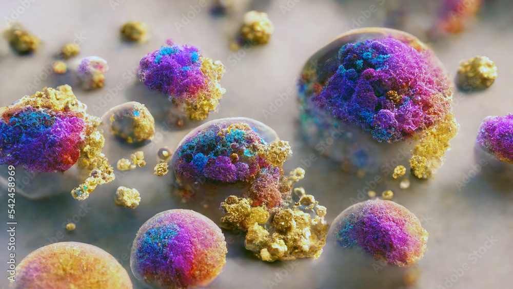 Imaginary picture of animal cells with exposed organelles seen at ...