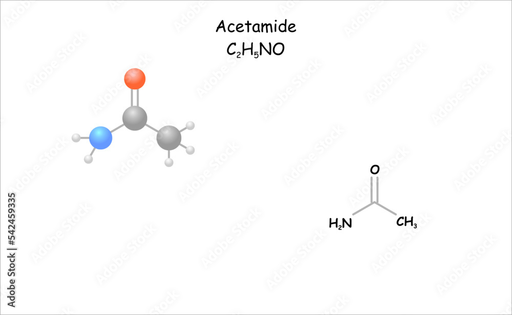 Stylized molecule model/structural and structural formula of acetamide ...