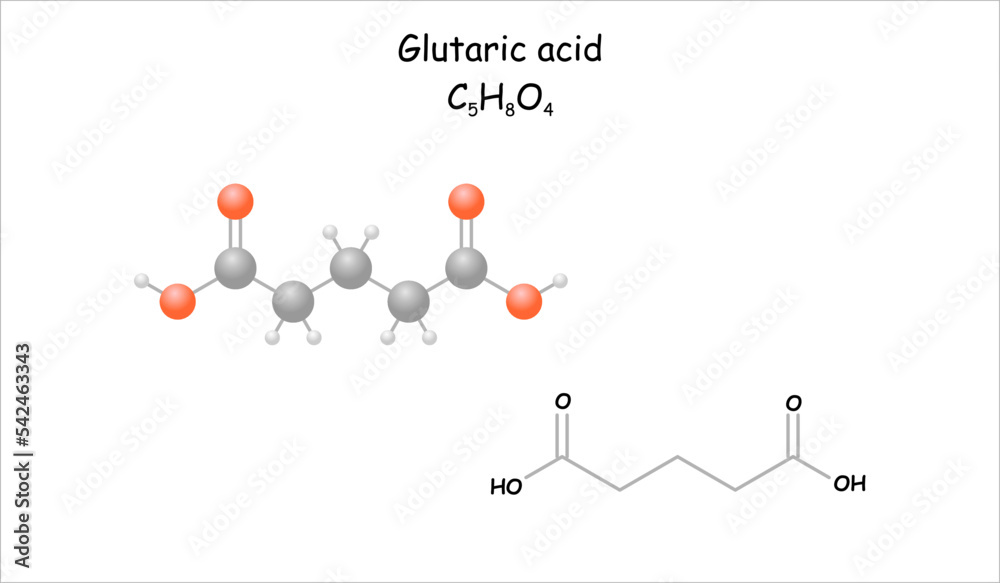 Stylized molecule model/structural formula of glutaric, acid Stock ...