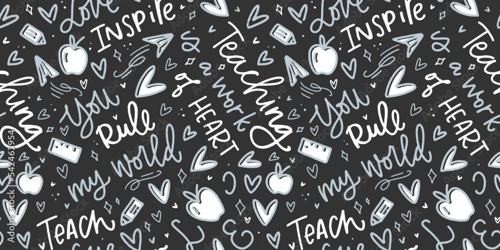Teacher inspirational quote doodle background. Vector seamless pattern ...