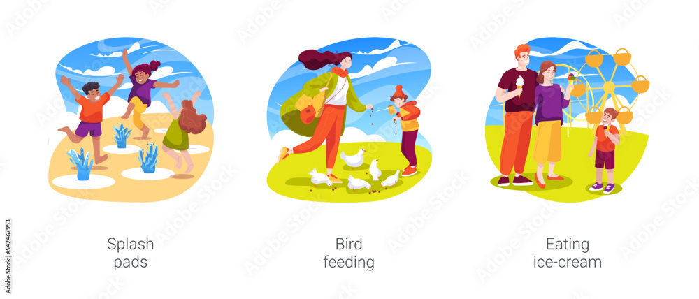 Outdoor family activities isolated cartoon vector illustration set ...
