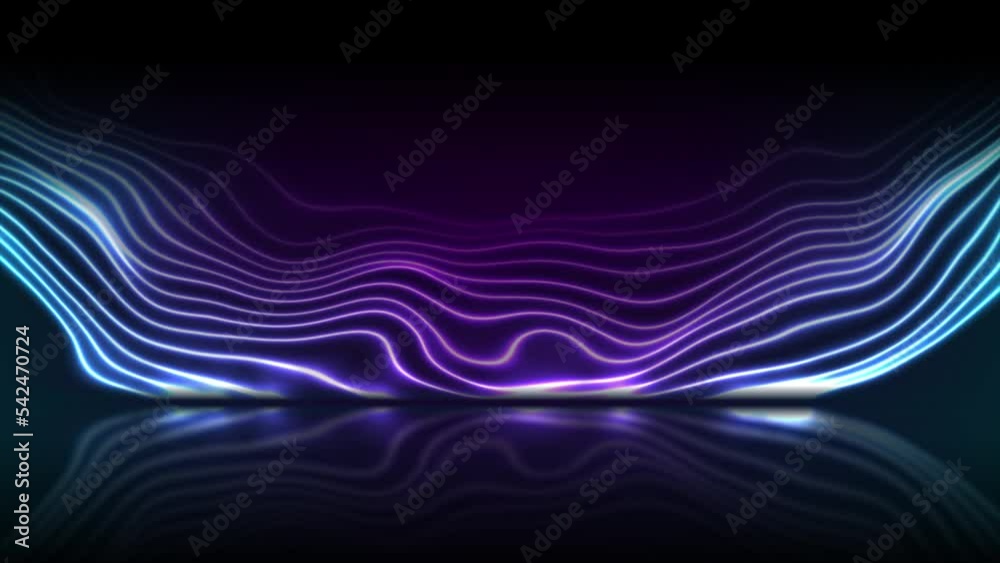 Blue ultraviolet neon liquid waves with reflection. Abstract shiny ...