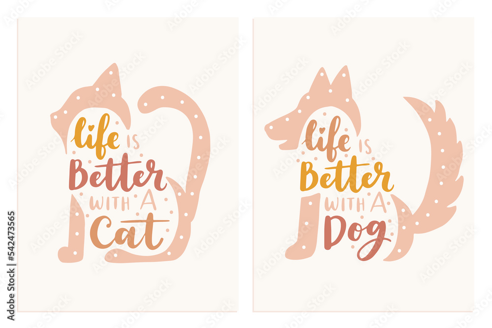 Cat and dog phrase colorful poster. Inspirational quotes about cat, dog ...