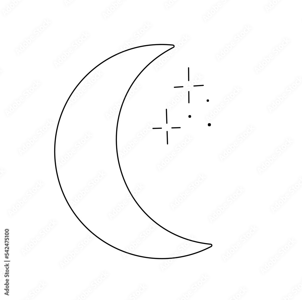 Vector isolated small simple crescent moon with little stars colorless ...