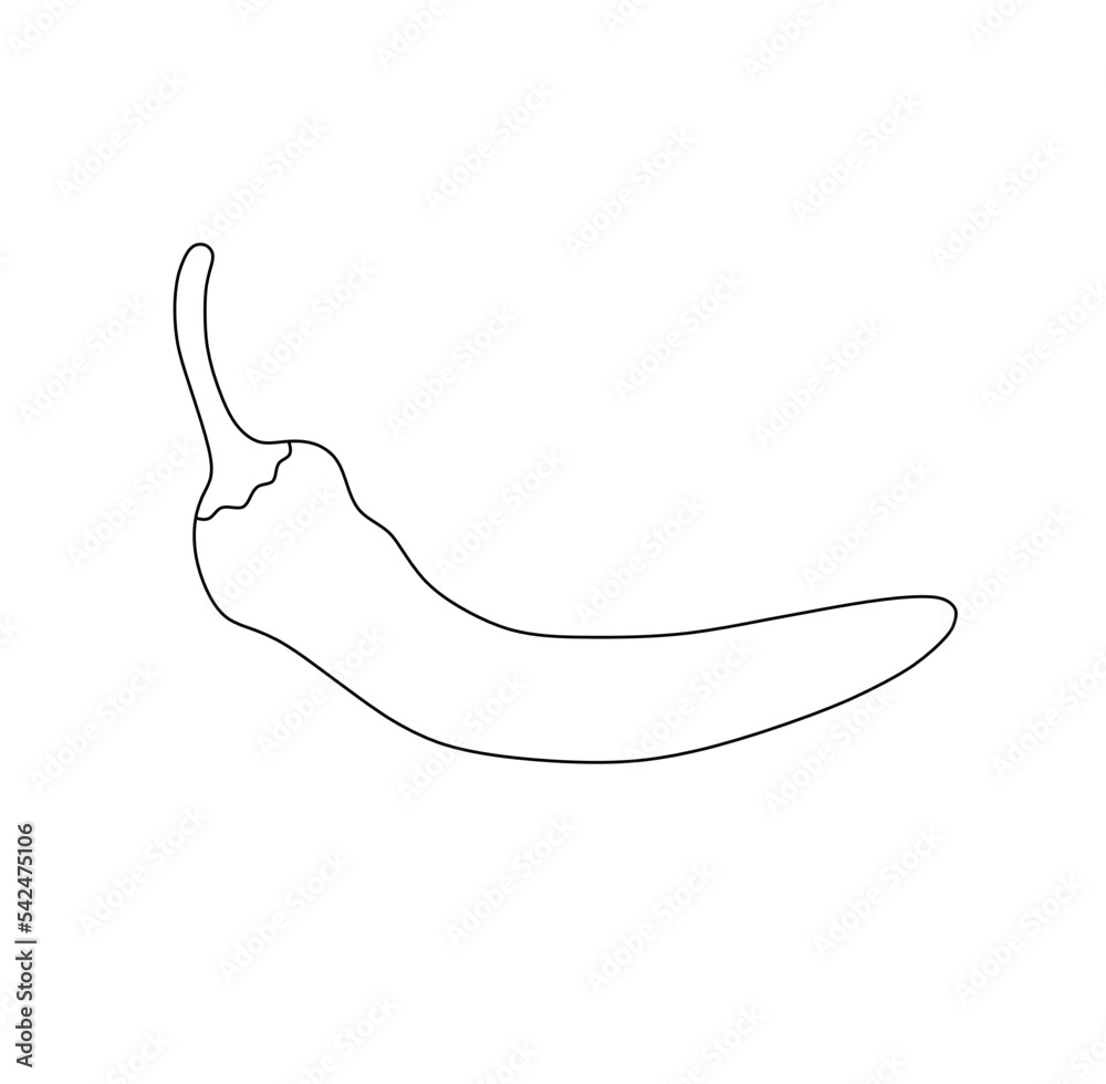 Vector isolated one horizontal hot chili pepper colorless black and ...