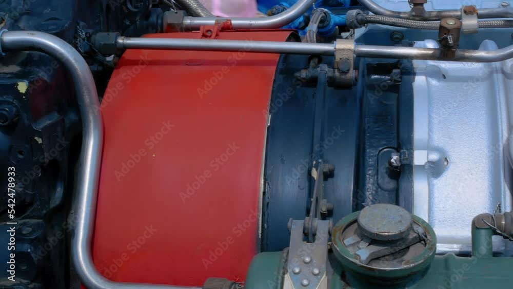 Military engine for a tank and a helicopter on turbojet thrust. Close ...