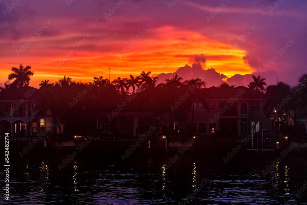Hollywood beach Miami, Florida Intracoastal water canal Stranahan river ...