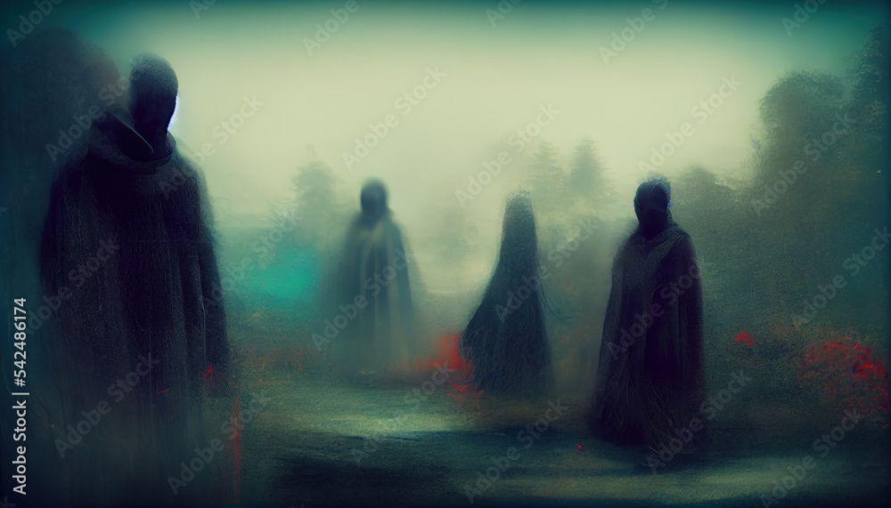 Scary demonic zombies. Illustration in horror fantasy genre with grainy ...