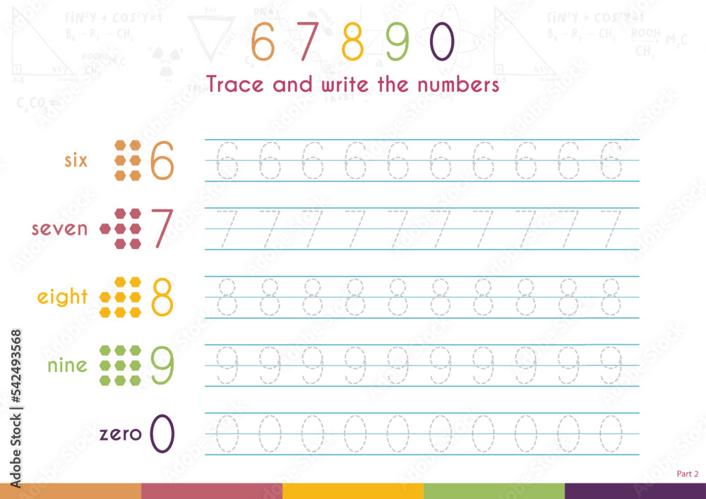 Printable number tracing practice worksheet for kids Stock Vector ...