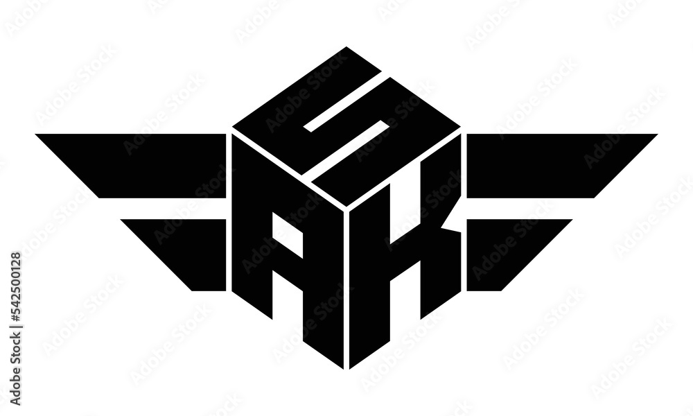 SAK three letter gaming logo in polygon cube shape logo design vector ...