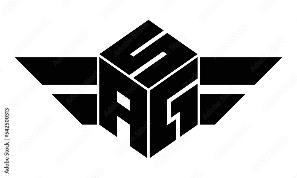 SAQ three letter gaming logo in polygon cube shape logo design vector ...