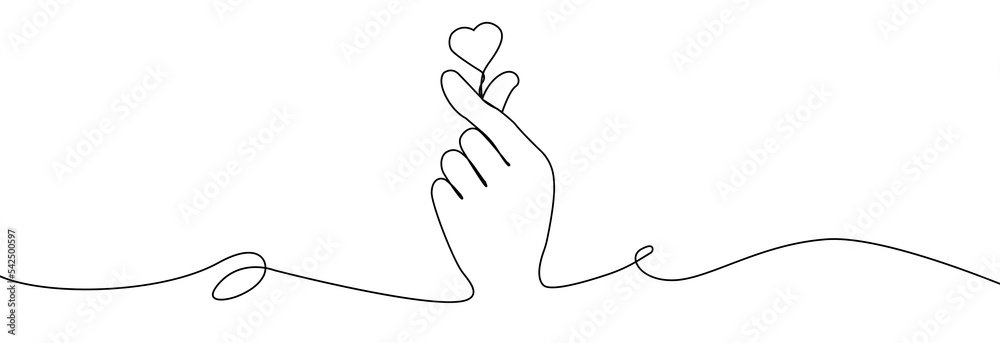 Hand with a heart one line drawing.Continuous one line drawing of a ...