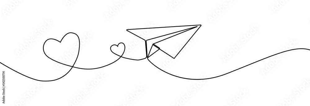 Paper plane line art.Paper plane continuous line.Heart line art drawing ...