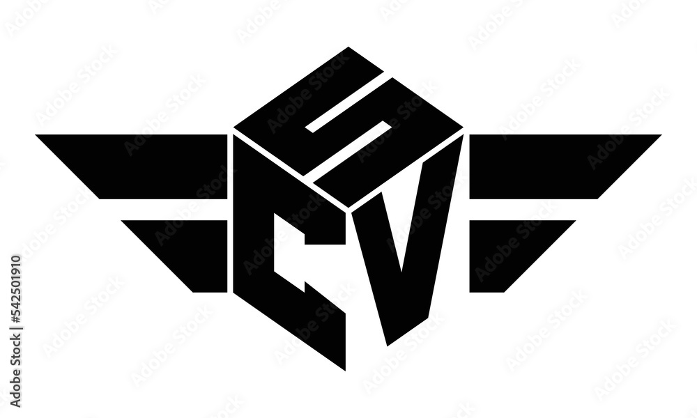 SCV three letter gaming logo in polygon cube shape logo design vector ...