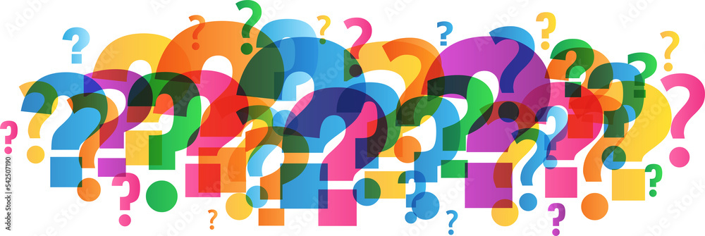Overlapping colorful questions marks banner on transparent background ...