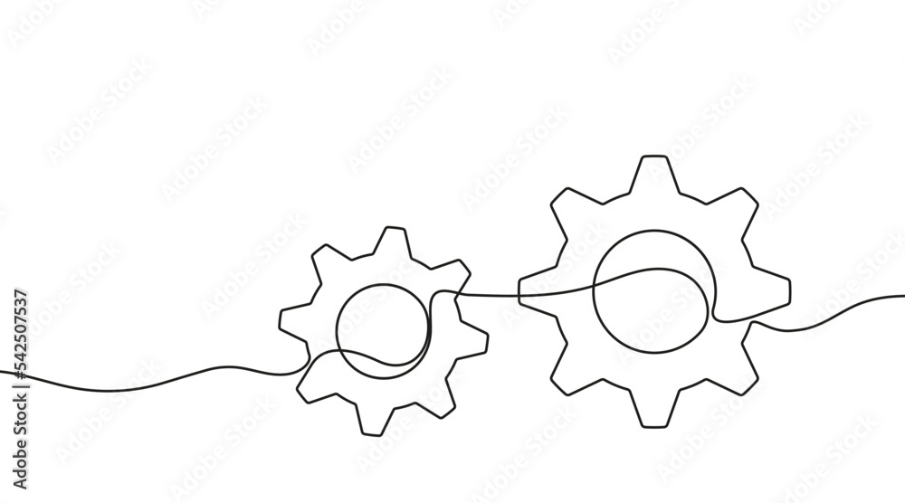 Gears one line drawing. One continuous line illustration of gears ...
