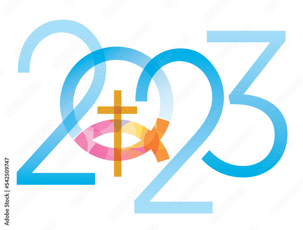 Jesus fish symbol, new year. 2023 new year with Jesus fish symbol with ...