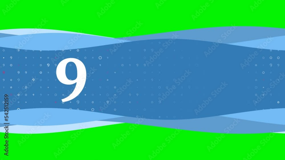 Animation of blue banner waves movement with white number nine symbol ...