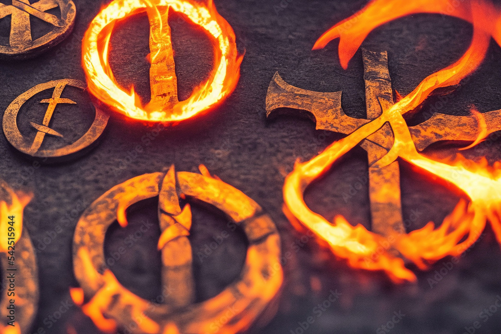 fantasy burning metal symbols in viking runes style Stock Illustration ...