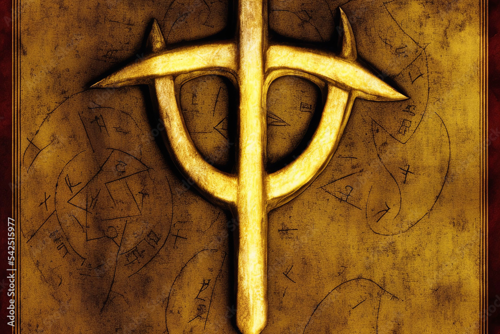 fantasy gold cross like symbol in Viking runes style Stock Illustration ...