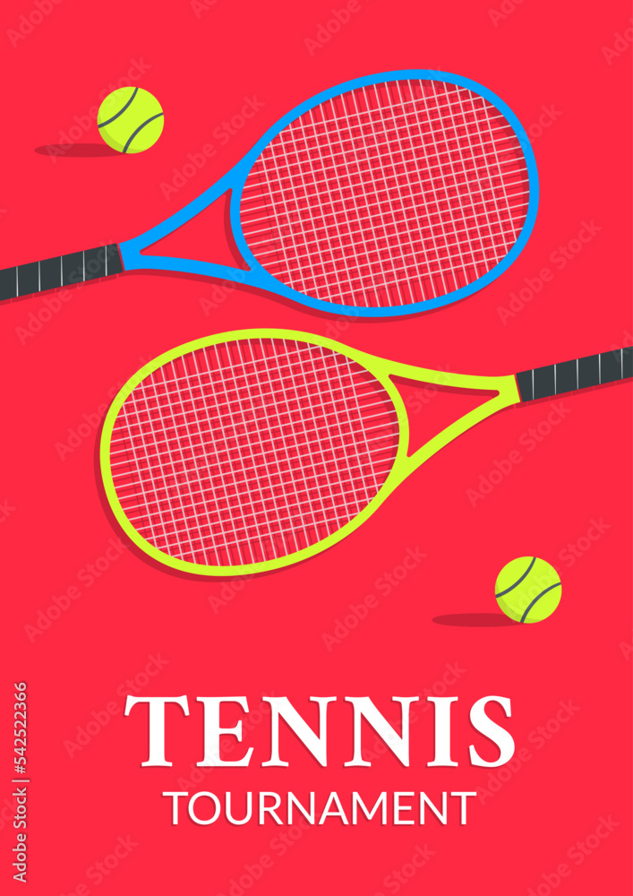 Tennis poster with tennis rackets and ball. Sport tournament banner ...