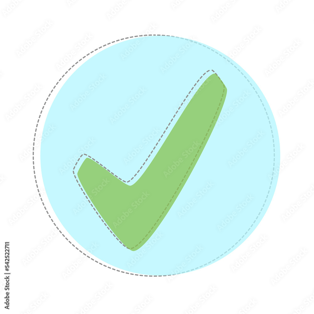 segno verde di spunta in cerchio azzurro su sfondo trasparente Stock ...