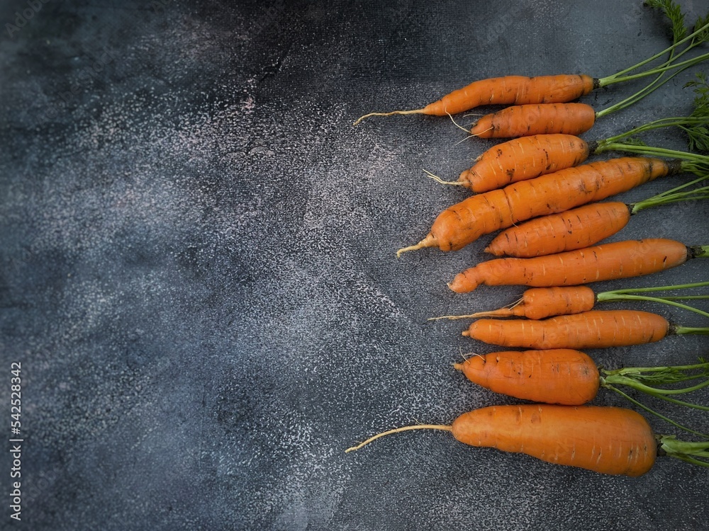 Fresh carrots on a dark background Stock Photo | Adobe Stock