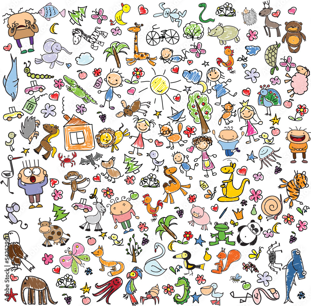Vector illustration of Doodle cute for kid, Hand drawn set of cute ...