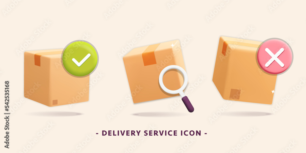 3d vector set of cartoon render closed cardboard box icon in different ...