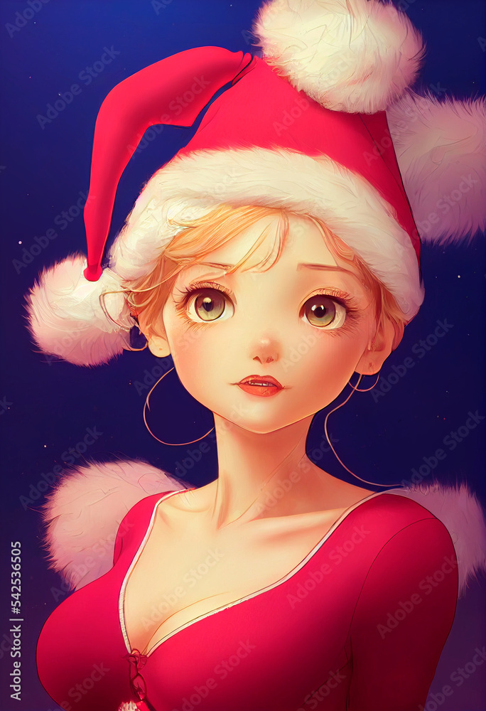 Young and attractive Mrs. Claus illustration anime version. Modern ...