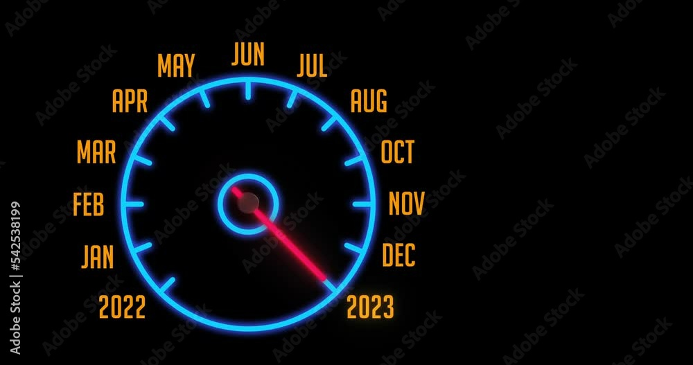 Happy New year countdown car gauge Speedometer pointer moving from Jan 2022 to 2023. Creative ...