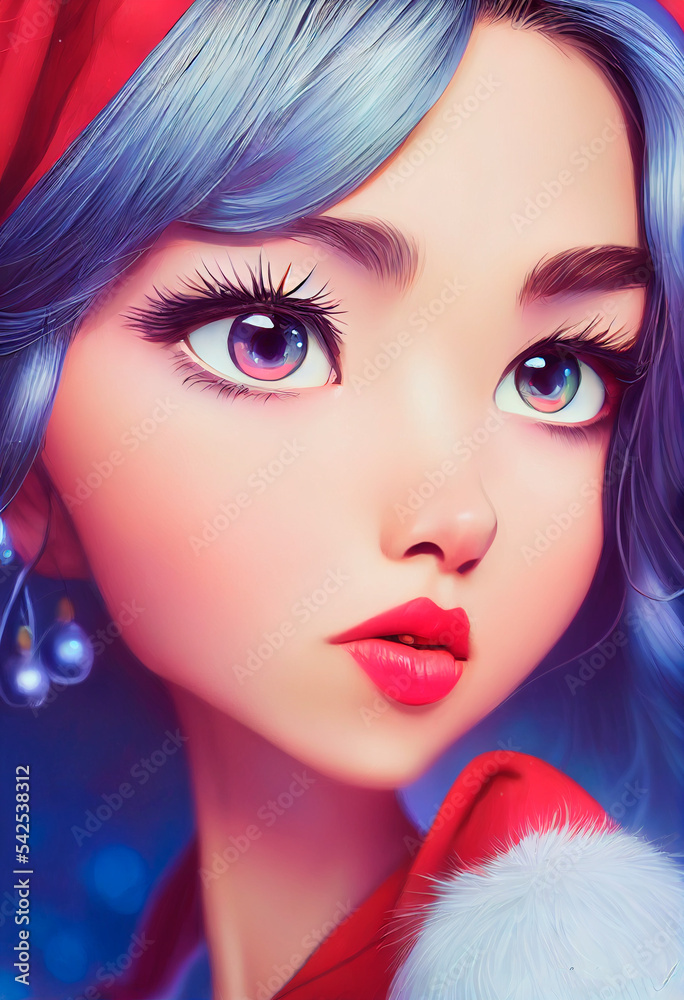 Cute Young and attractive Mrs. Claus illustration anime version. Modern ...
