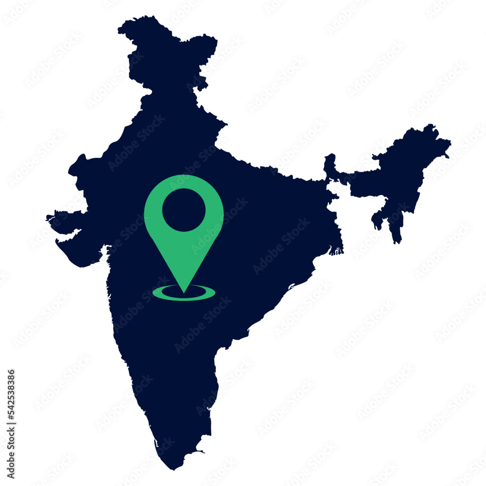 India Map with map location symbol isolated on the white Stock Vector ...