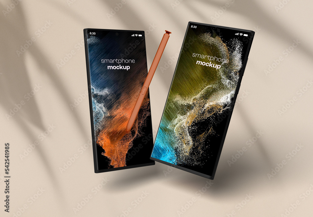 Dual Smartphone Mockup with Stylus – Tilted View Presentation for ...