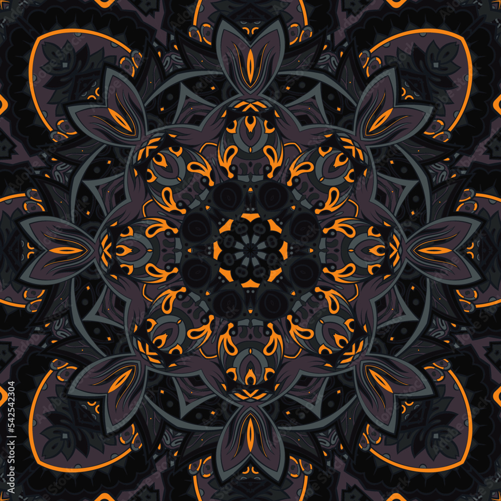 Seamless tile texture. Tracery mehndi design image. Dark toxic colors ...