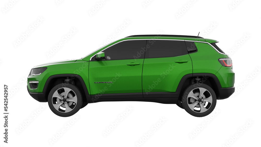 green JEEP COMPASS, side view, 3d rendering of PNG transparent car ...